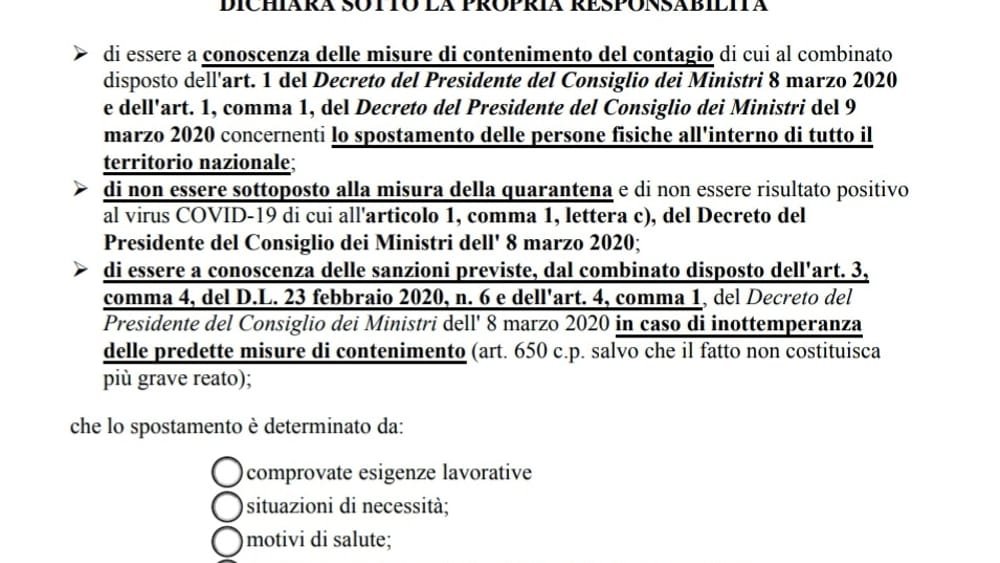 Nuovo modello di autodichiarazione, scaricalo qui – Corriere dell'Irpinia